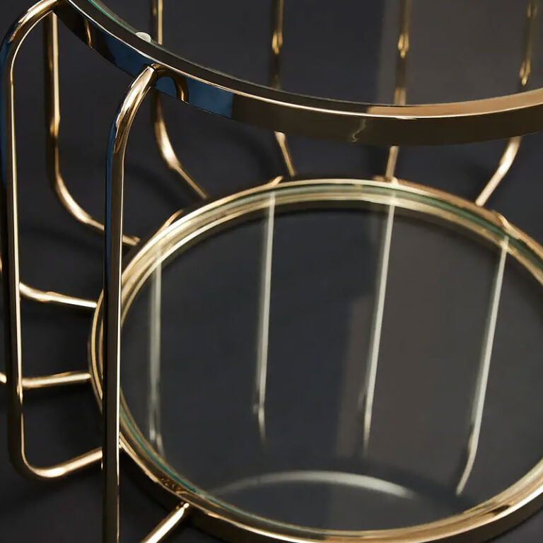 Art Deco Soft Gold Metal And Glass 2 Tier Open Cage Side Table ...