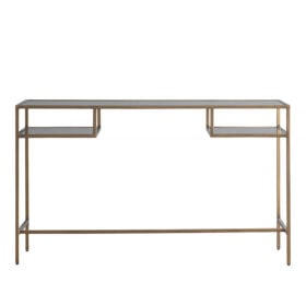 Avi Bronze Antique Gold Metal and Brown Smoked Glass Desk Vanity Table ...