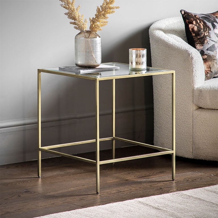 Avi Gold Metal And Clear Glass Rectangular Side Table End Table ...