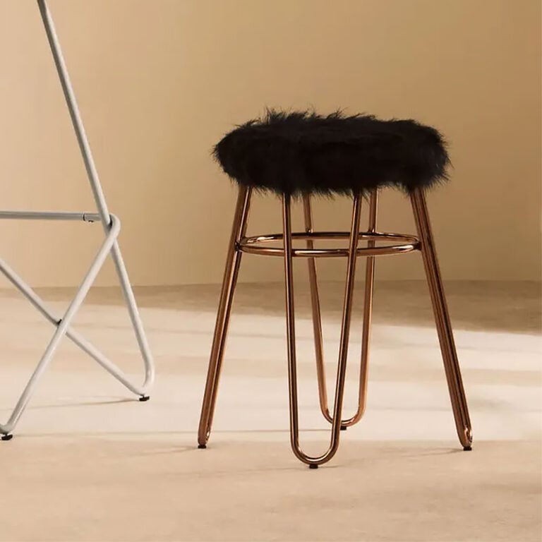Boho Rose Gold Metal And Black Faux Fur Stool Footstool | Picture ...