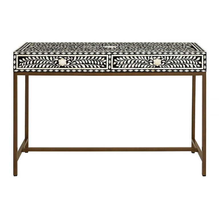 Boho White Bone Inlay And Black Wood Console Table With Gold Metal Legs ...