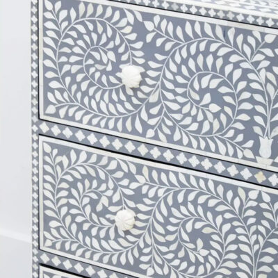 Boho White Bone Inlay And Grey Wood Chest Of Drawers With Gold Legs ...