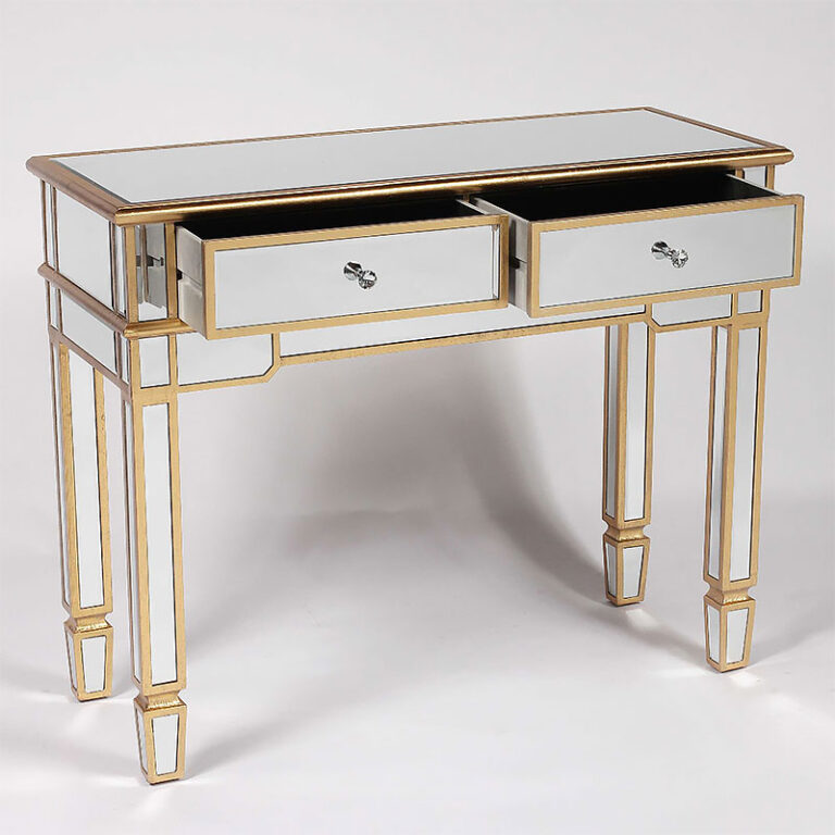 Canterbury 2 Drawer Gold Mirrored Glass Venetian Slim Console Table ...