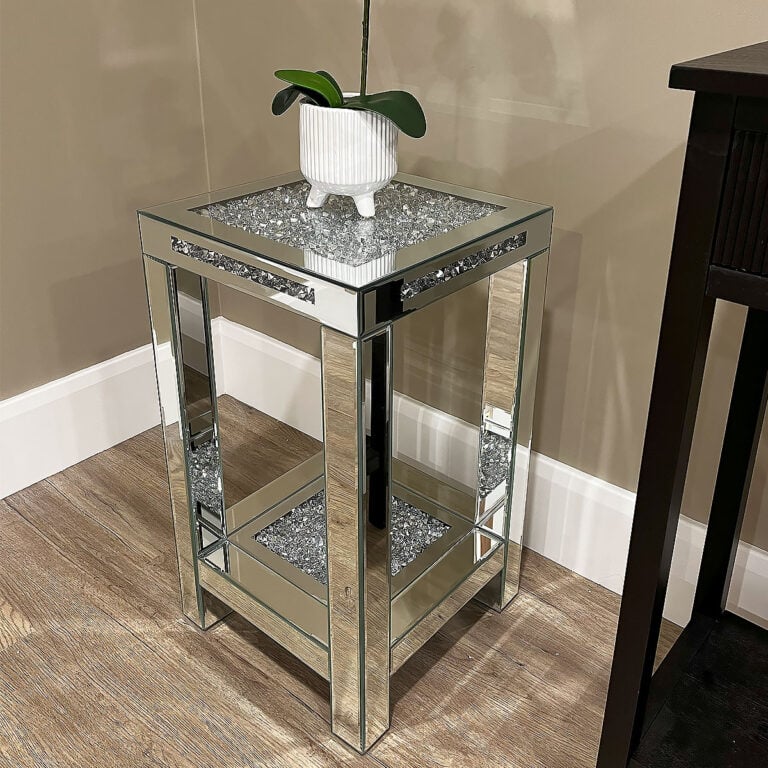 Diamond Crush Mirrored Glass 2 Tier Square Side Table End Table 60cm ...