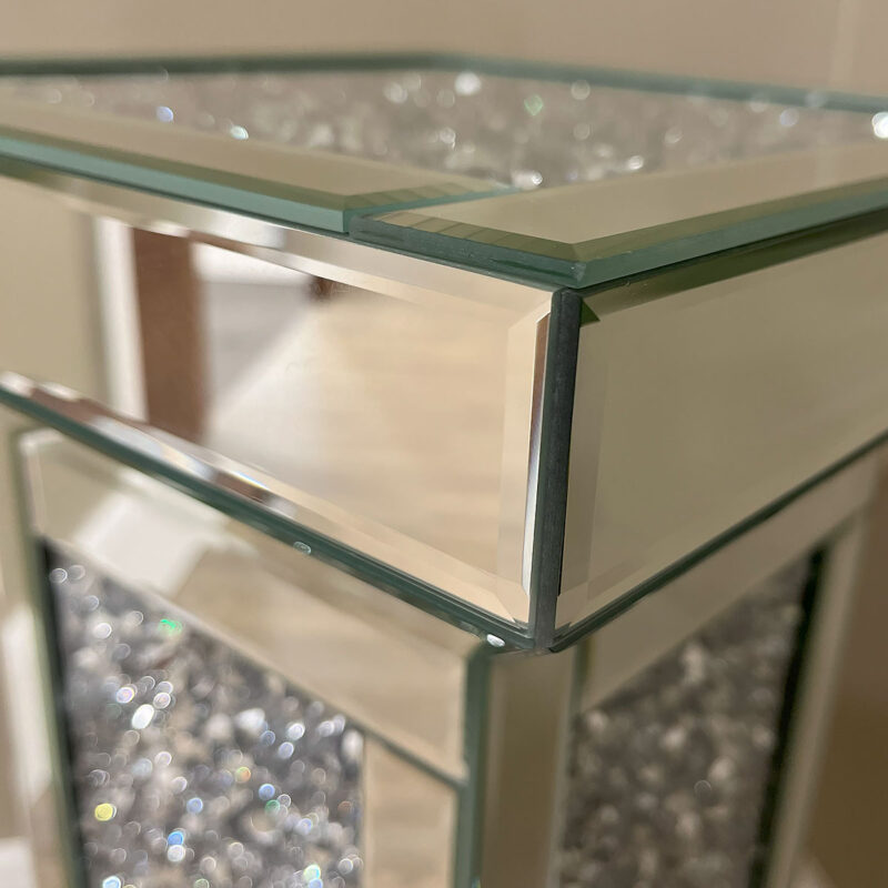 Diamond Crush Mirrored Glass Column Pedestal Side Table End Table ...