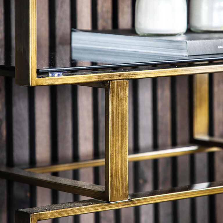 Dina Smoked Glass and Bronze Antique Gold Art Deco 3 Tier Shelving Unit ...
