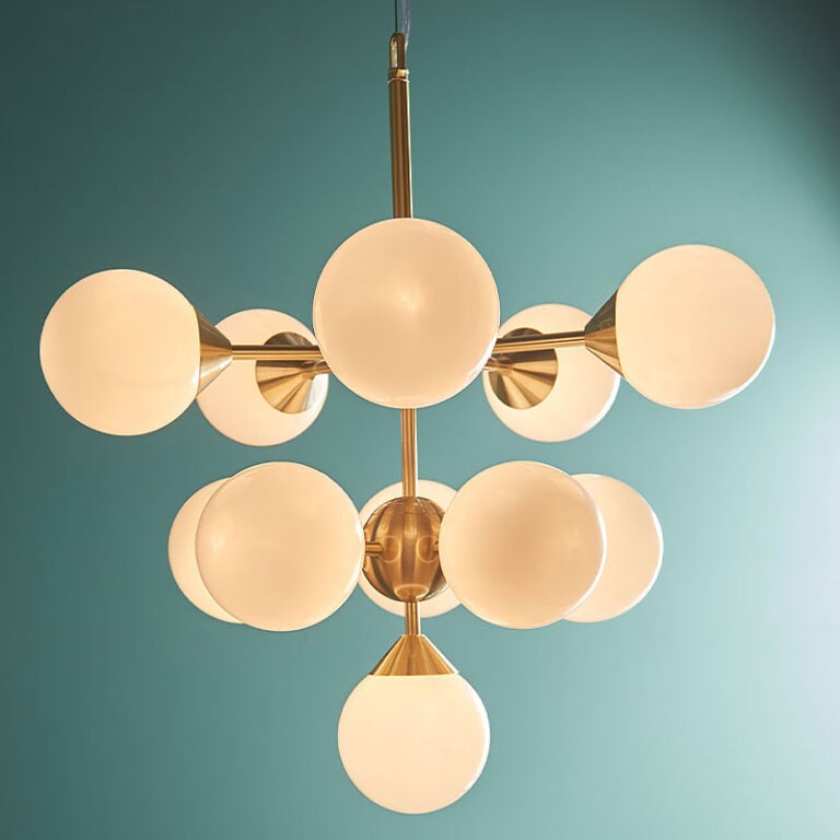 Esme Gold Metal And White Glass 11 Light Ceiling Pendant Chandelier ...