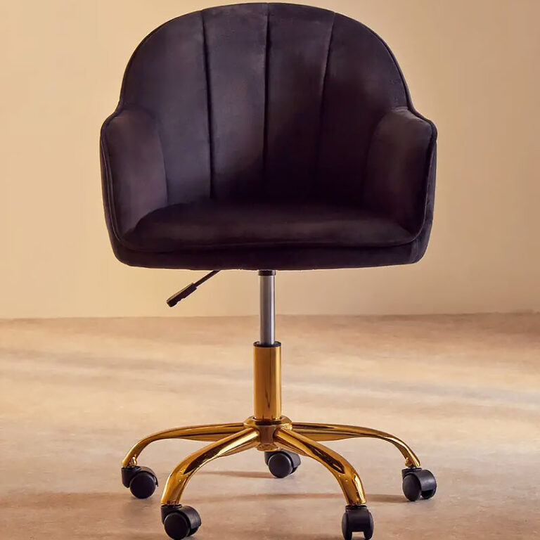 Grace Art Deco Black Velvet And Gold Metal Office Chair Desk Chair ...