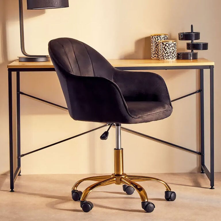 Grace Art Deco Black Velvet And Gold Metal Office Chair Desk Chair ...