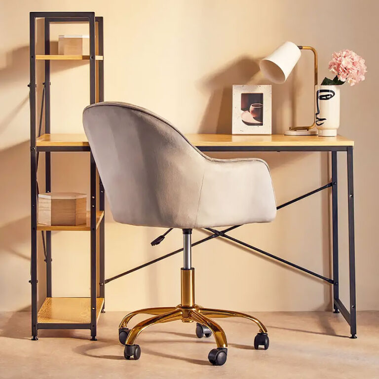 Grace Art Deco Grey Velvet And Gold Metal Office Chair Desk Chair ...