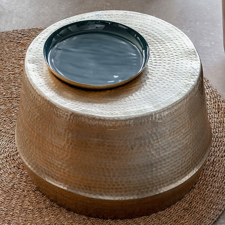 Hammered Gold Metal Round Drum Boho Coffee Table | Picture Perfect Home