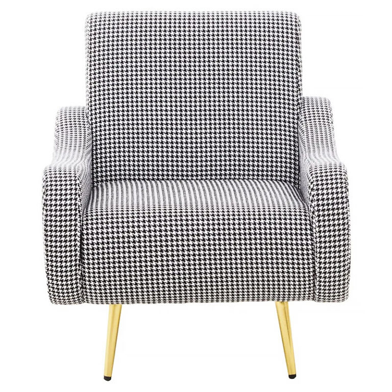 Houndstooth Checked Black And White Fabric And Gold Metal Armchair ...