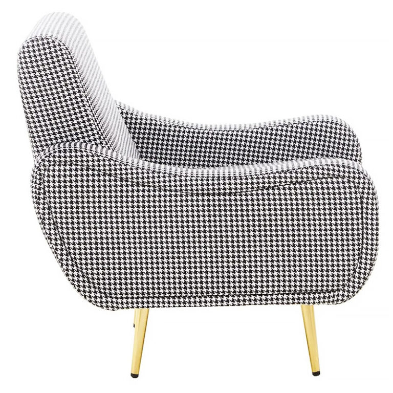 Houndstooth Checked Black And White Fabric And Gold Metal Armchair ...