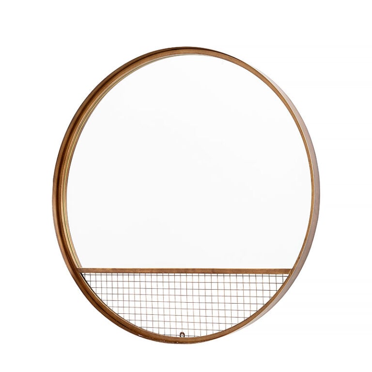 Industrial Grid Large Round Antique Gold Bronze Wall Mirror 80cm ...