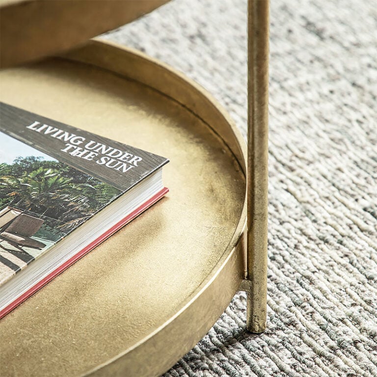 Jojo Boho 2 Tier Round Antique Gold Leaf Metal Tray Top Coffee Table ...