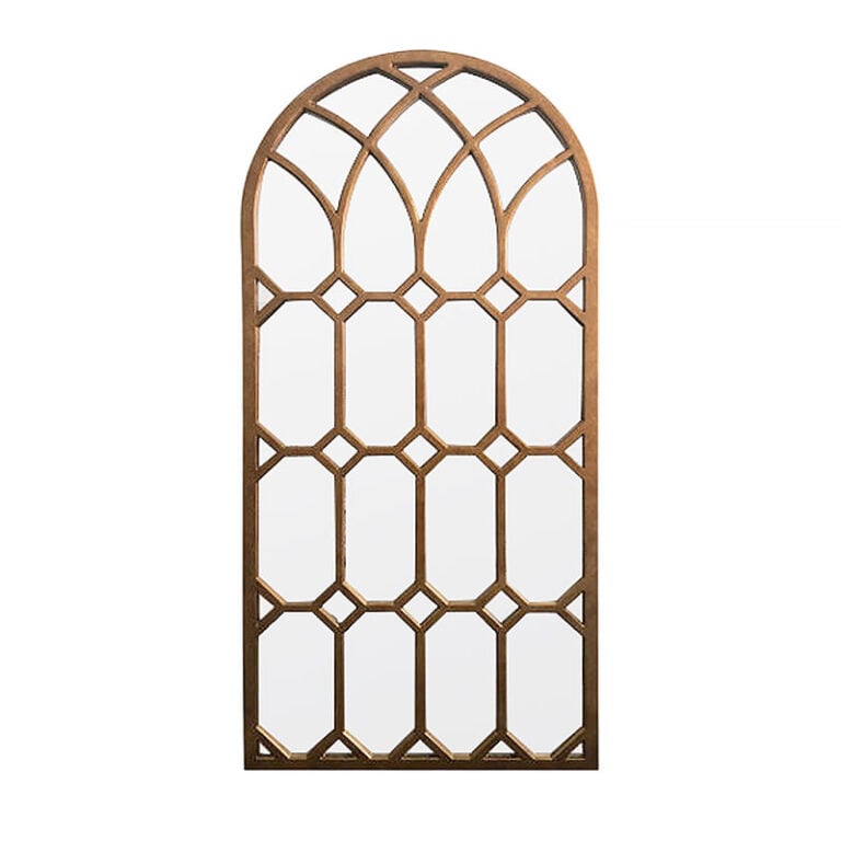 Large Arched Panelled Antique Gold Bronze Window Wall Mirror 150cm ...