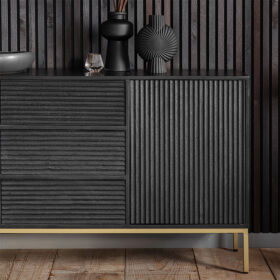 Leah 2 Door 3 Drawer Black Mango Wood And Gold Metal Sideboard Cabinet ...