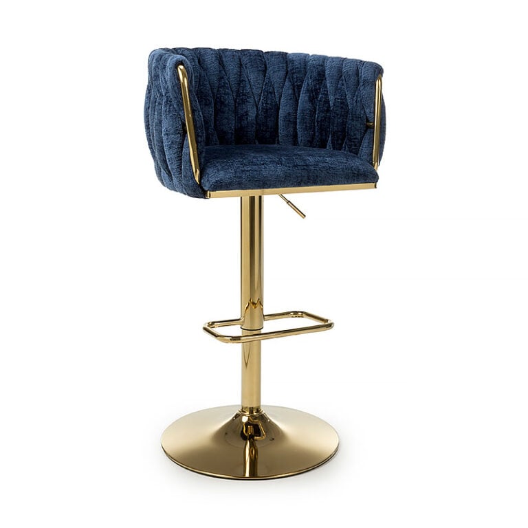 Marlene Braided Navy Blue Linen Effect Fabric And Gold Metal Bar Stool ...