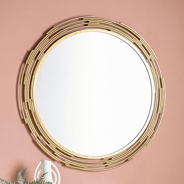 Modern Abstract Large Round Gold Metal Wall Mirror 80cm | Picture ...