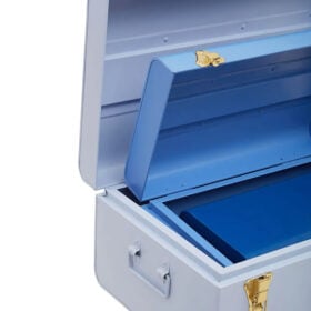 Retro Boho Set Of 3 Storage Trunks In Blue Grey And Gold Metal ...