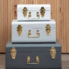Retro Boho Set Of 3 Storage Trunks In White Grey And Gold Metal ...