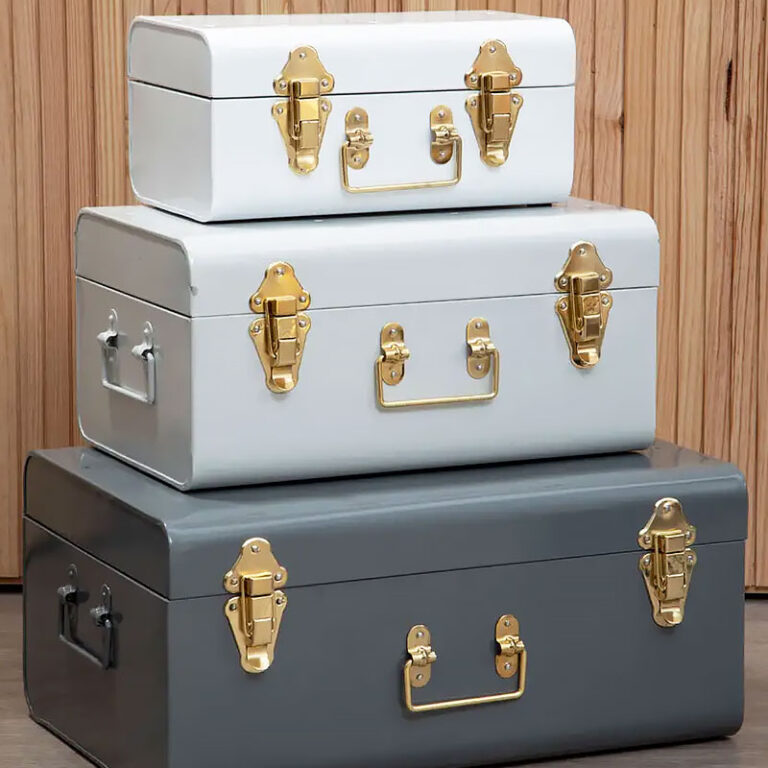 Art Deco Boho Set Of 3 Storage Trunks In Black White Grey And Gold ...