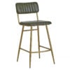 Set Of 2 Industrial Genuine Green Leather And Gold Metal Bar Stools ...