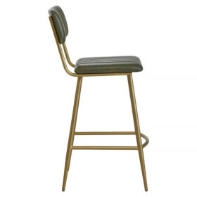 Set Of 2 Industrial Genuine Green Leather And Gold Metal Bar Stools ...