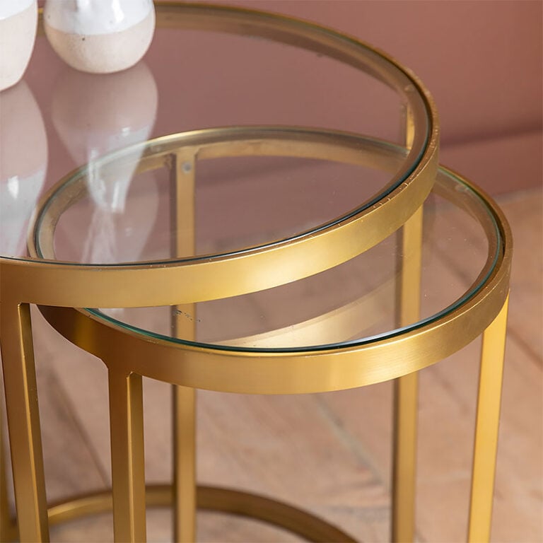 Set Of 2 Nesting Gold Metal And Clear Glass Side Table End Tables ...