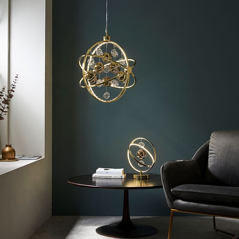 Atom Spherical Glass And Gold Metal 3 Light Ceiling Pendant Chandelier ...