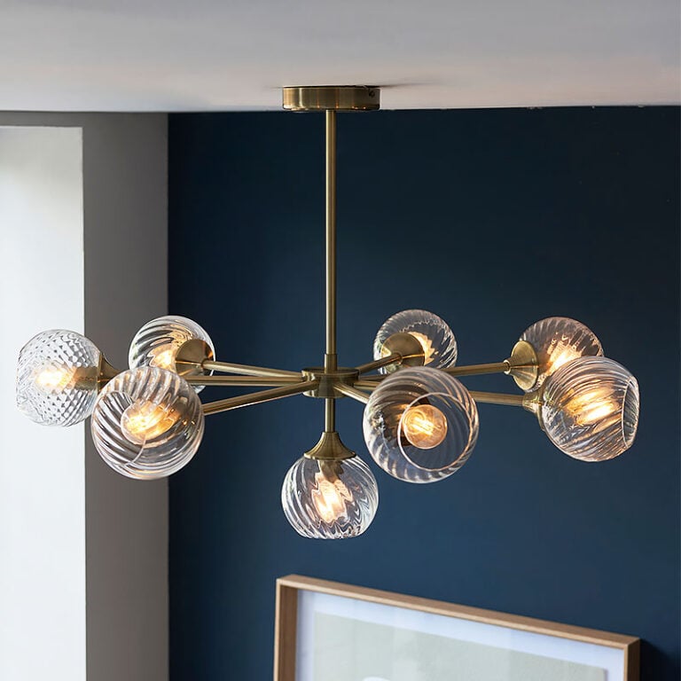 Twisted Glass Dimmable 8 Light Brass Antique Gold Ceiling Pendant Light ...