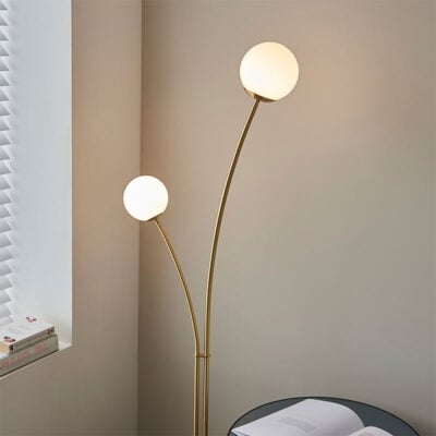 White Glass and Gold Brushed Brass 2 Light Floor Lamps | Picture Perfect Home