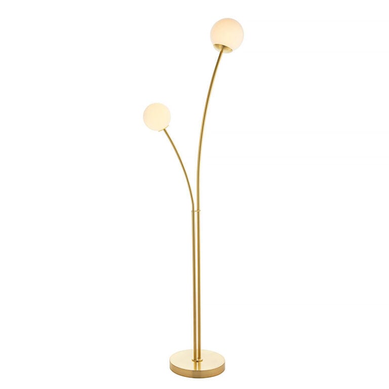 White Glass and Gold Brushed Brass 2 Light Floor Lamps | Picture Perfect Home