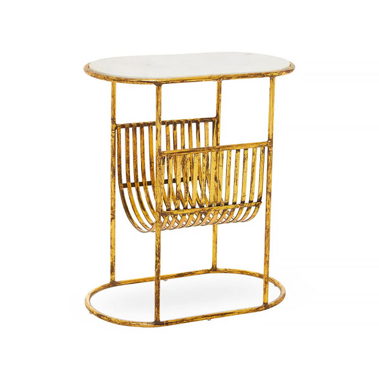White Marble And Antique Gold Magazine Rack End Side Table | Picture ...