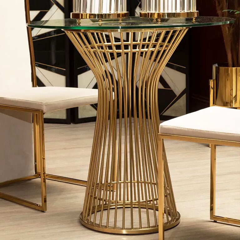 Zuri Art Deco Matte Gold Metal And Clear Glass Wire Bistro Dining Table | Picture Perfect Home