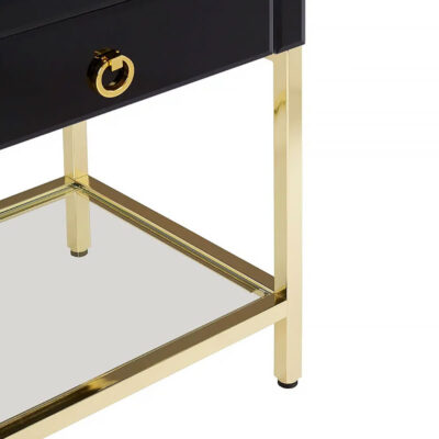 1 Drawer Black Mirrored Glass And Gold Metal Side Table Bedside Cabinet ...