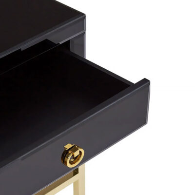 1 Drawer Black Mirrored Glass And Gold Metal Side Table Bedside Cabinet ...