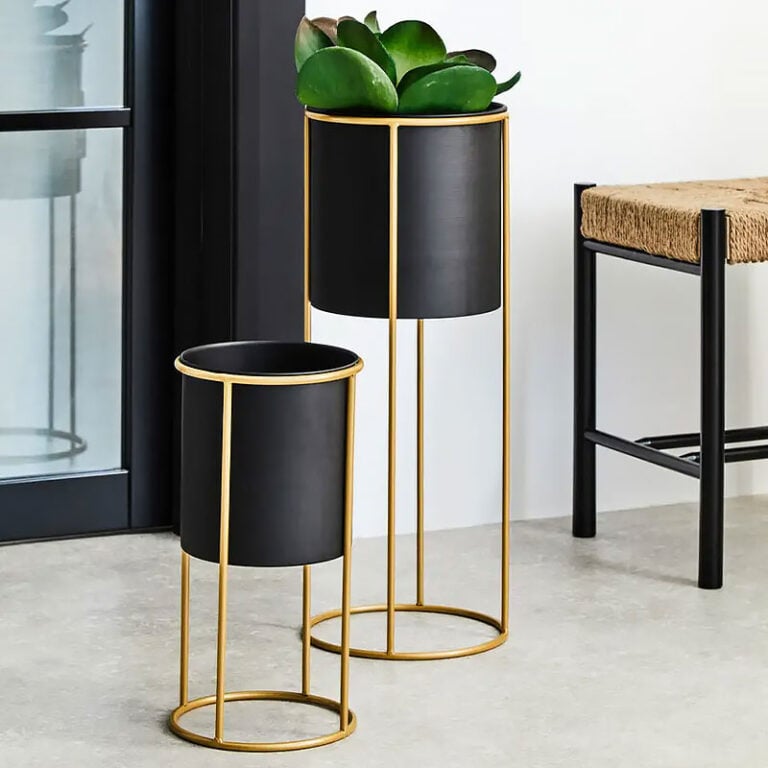 Art Deco Black And Gold Metal Large Floor Standing Planter 23cm ...