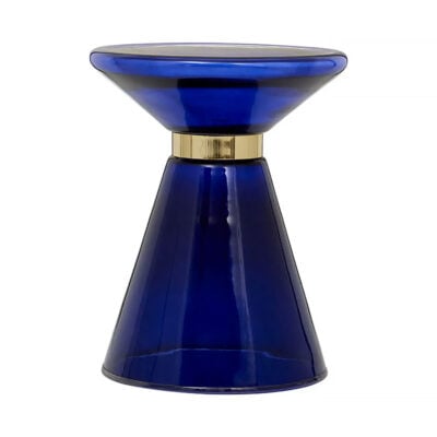 Art Deco Blue Glass and Gold Metal End Side Table | Picture Perfect Home