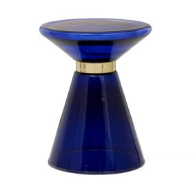 Art Deco Blue Glass and Gold Metal End Side Table | Picture Perfect Home