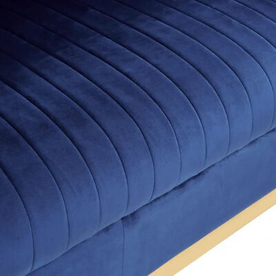 Art Deco Deep Blue Velvet And Gold Metal 3 Seater Tufted Sofa | Picture ...