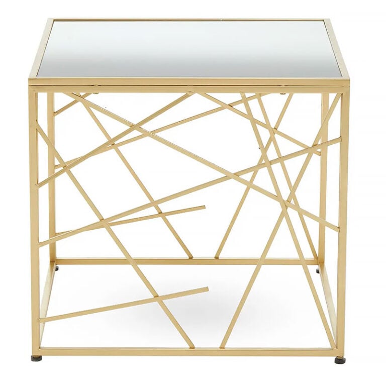 Art Deco Geometric Mirrored Glass And Gold Metal End Table Side Table ...