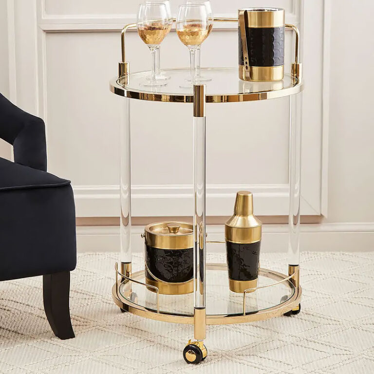 Art Deco Glass And Gold Metal 2 Tier Drinks Trolley With Acrylic Legs ...