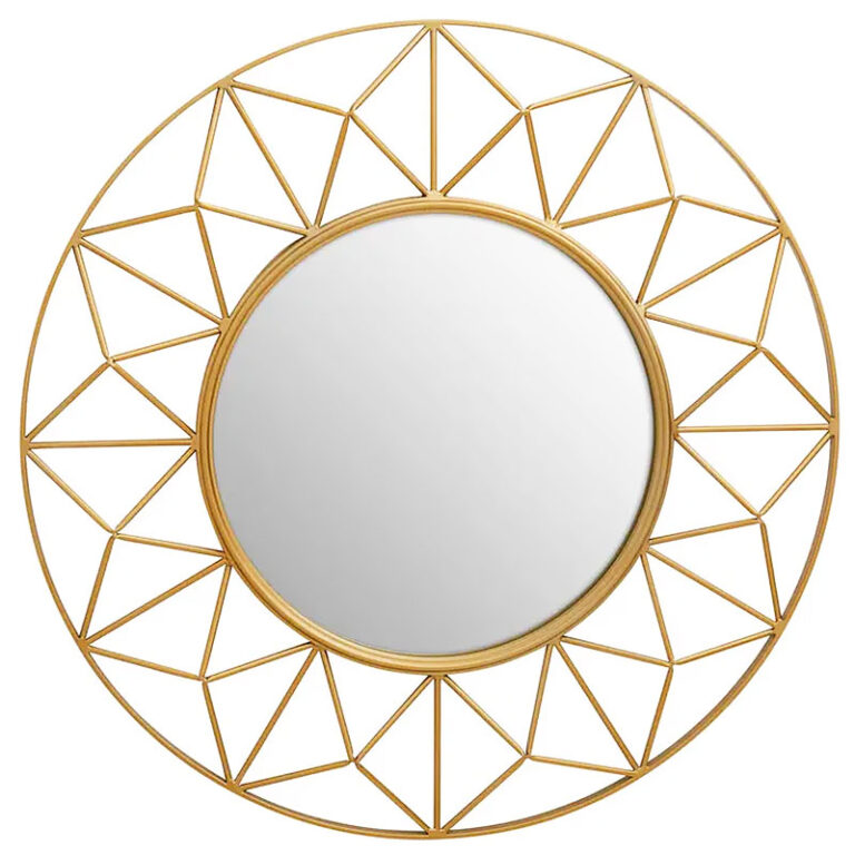 Art Deco Large Round Gold Metal Geometric 3D Sun Wall Mirror 71cm ...