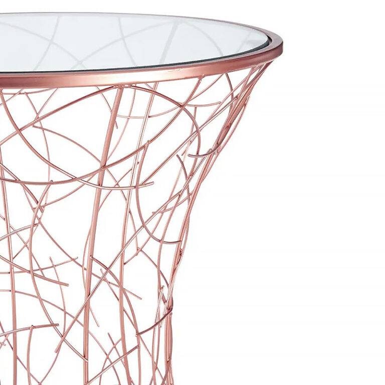 Art Deco Round Concave Clear Glass And Rose Gold Metal Side End Table ...