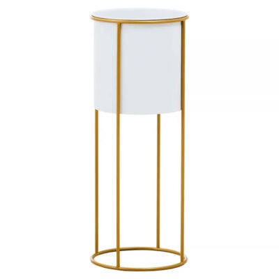 Art Deco White And Gold Metal Large Floor Standing Planter 23cm ...