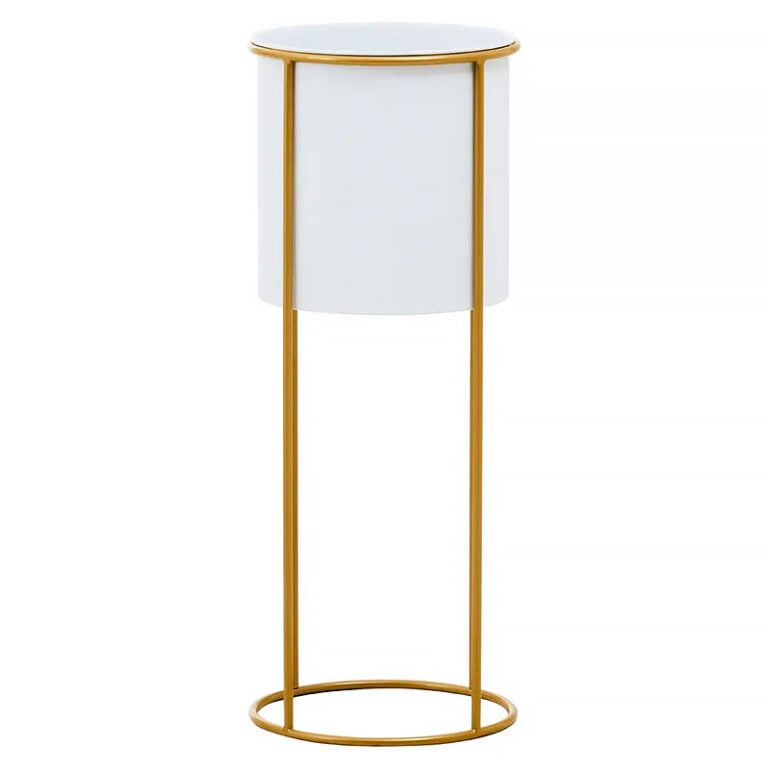 Art Deco White And Gold Metal Large Floor Standing Planter 23cm ...