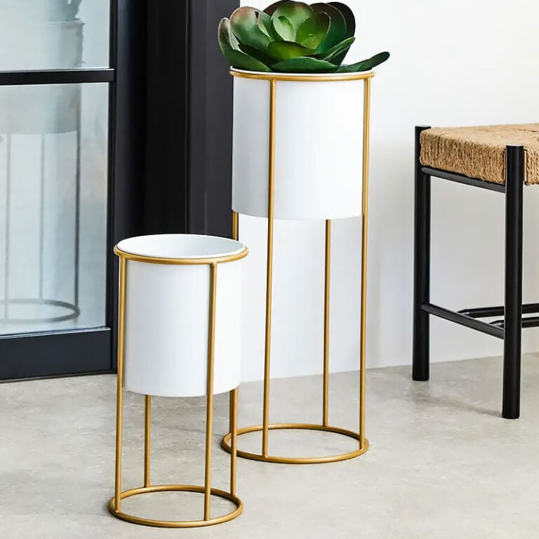 Art Deco Black And Gold Metal Large Floor Standing Planter 23cm ...