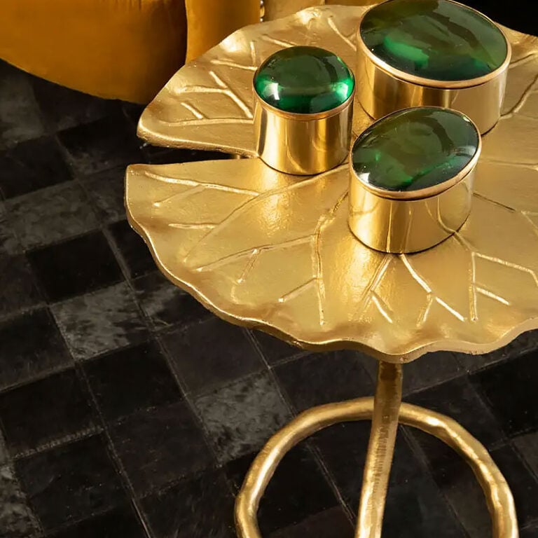 Flower Leaf Gold Metal Floral Side Table End Table | Picture Perfect Home