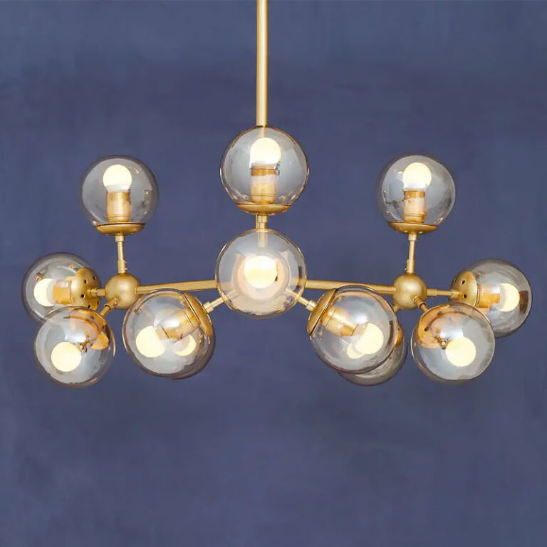 Gold Metal And Brown Tint Glass 6 Light Ceiling Pendant Chandelier ...